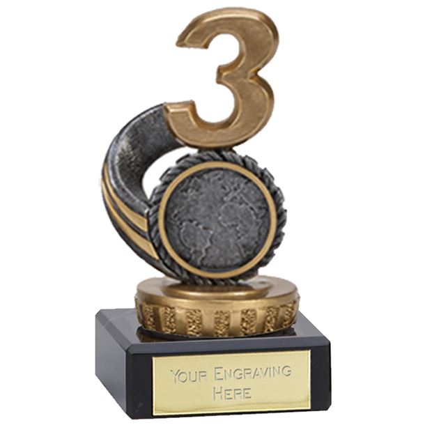 Silver & Gold Plastic Number 3 Trophy on Marble Base 10cm (4")