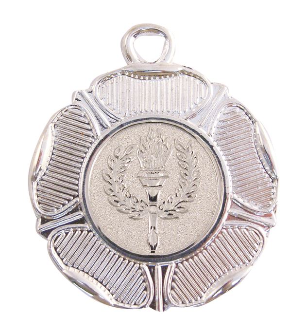 Silver Tudor Rose Style Medal with 1" Centre Disc 50mm (2")