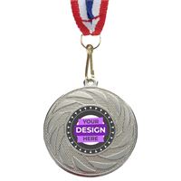Spiral Glory Custom Insert Medal with Medal Ribbon Silver 50mm (2")