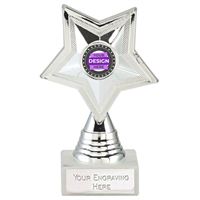 Silver Star Custom Insert Trophy on a White Marble Base 10.5cm (4.25")