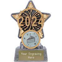 2024 Happy Birthday Trophy by Infinity Stars Antique Silver 10cm (4")