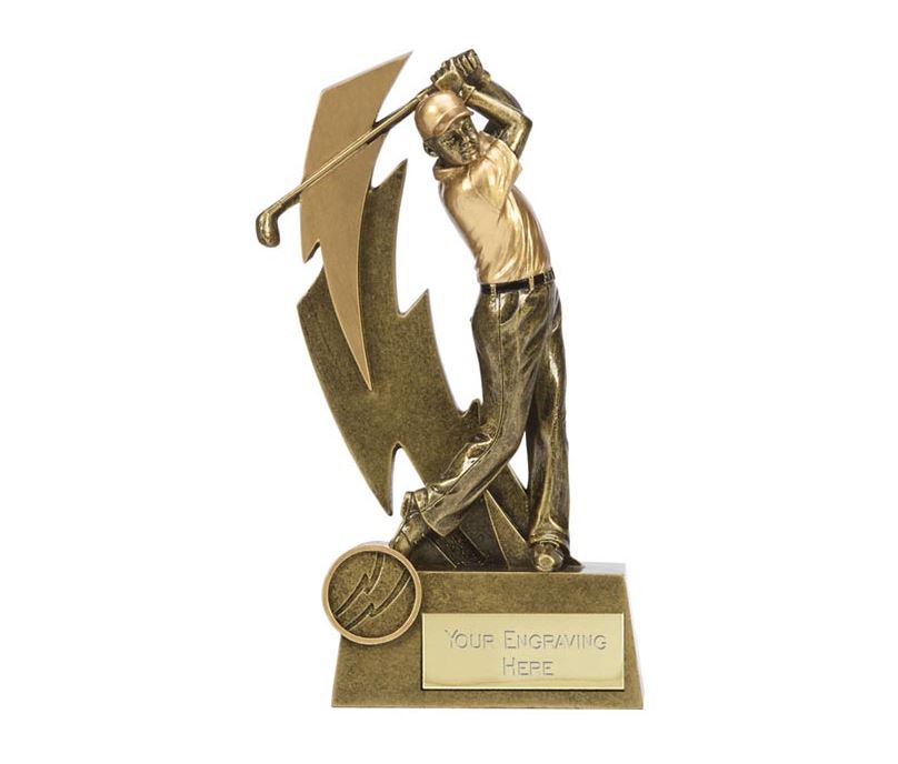 Gold Resin Lightning Bolt Golfer in Action Golf Trophy 17cm (6.75")