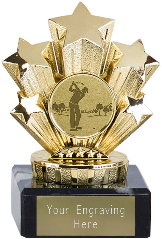 Gold Star Golfer Trophy On Marble Base 9.5cm (3.75")