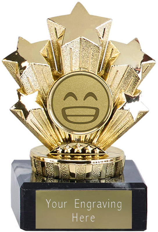 Gold Star Smiley Face Trophy On Marble Base 9.5cm (3.75")
