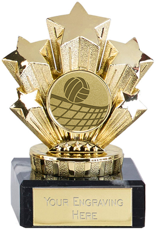 Gold Star Volleyball Trophy On Marble Base 9.5cm (3.75")