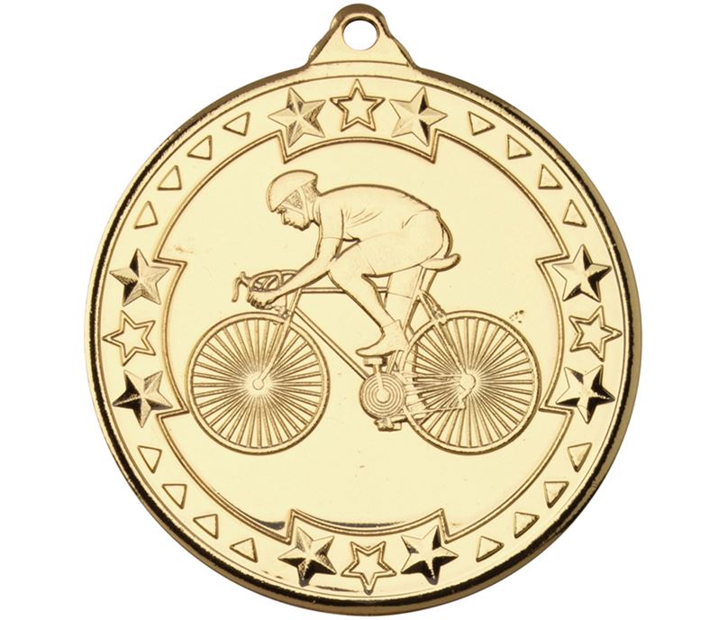 Gold Tri Star Cycling Medal 50mm (2")