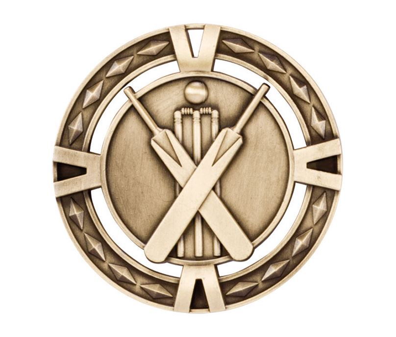 Gold Diamond Pattern Cricket Medal 6cm (2.25")