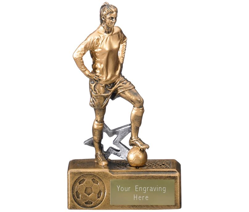 Victorem Female Footballer Trophy Antique Gold 16cm (6.5")