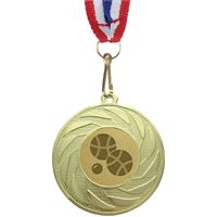 Spiral Glory Petanque Medal with Medal Ribbon Gold 50mm (2")