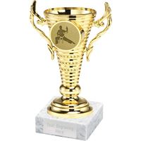 Kung Fu Trophy Cup on White Marble Base Gold 12.5cm (5")