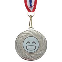 Spiral Glory Smiley Face Medal with Medal Ribbon Silver 50mm (2")